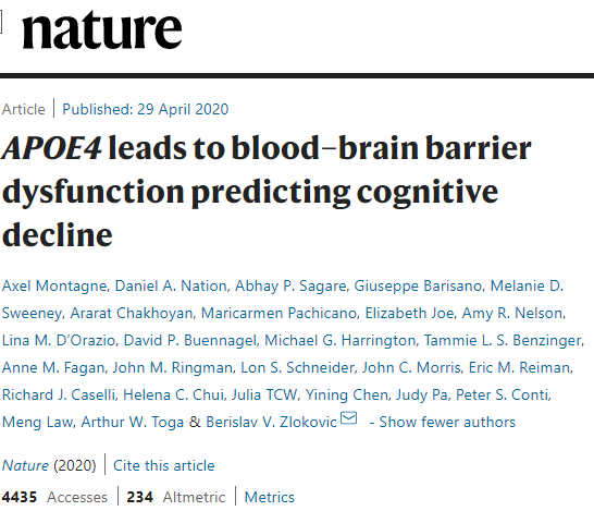 Nature:APOE4在血脑屏障破坏机制中起重要作用_美必思医学编译